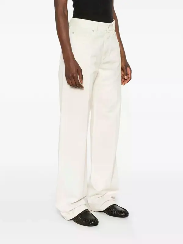Brunello Cucinelli Beige Cotton Pressed Crease Wide Leg Jeans