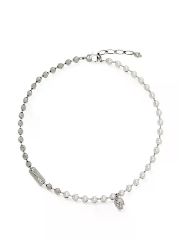 Alexander McQueen Skull Pearl-embellished Necklace - Silver