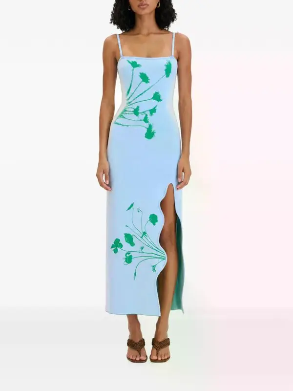 Ph5 Iris Flower-print Maxi Dress With Wavy Slit - Blue