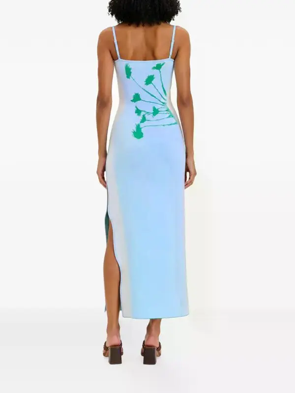Ph5 Iris Flower-print Maxi Dress With Wavy Slit - Blue