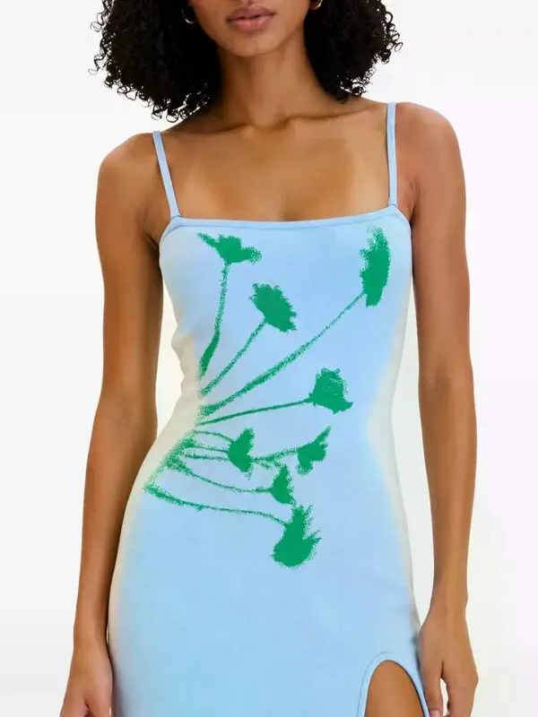 Ph5 Iris Flower-print Maxi Dress With Wavy Slit - Blue