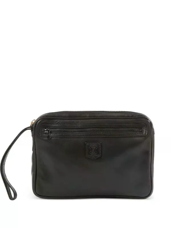 Celine Leather Triomphe Clutch Bag - Black