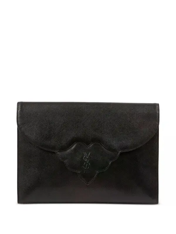 Saint Laurent Logo Embossed Clutch Bag - Black