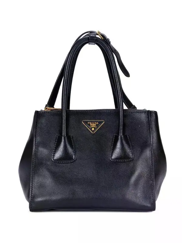 Prada Twin Pocket Leather Tote Bag - Black