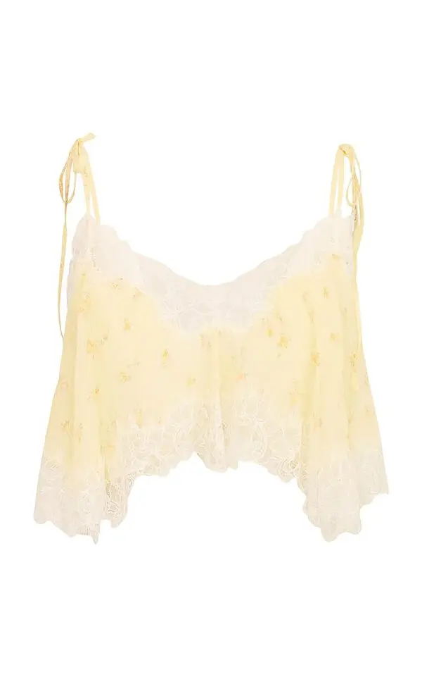 LoveShackFancy Elysia Silk Blend Cropped Top - Yellow