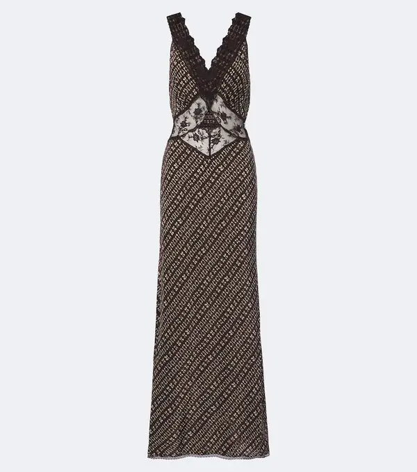 SIR. Astrid Lace-trimmed Printed Gown - Brown
