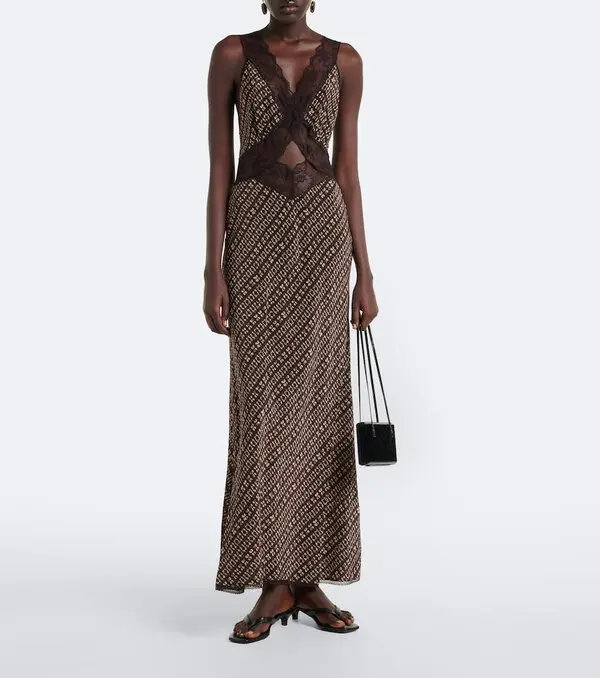 SIR. Astrid Lace-trimmed Printed Gown - Brown