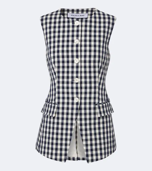 Veronica Beard Lois Gingham Cotton Vest - Blue