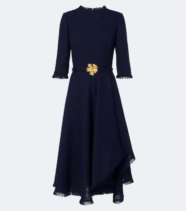 Oscar De La Renta Embellished Tweed Midi Dress - Blue