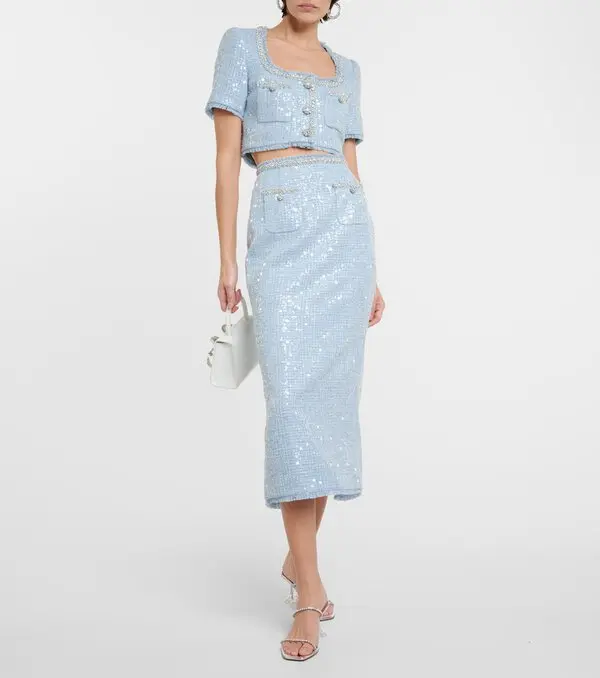 SELF-PORTRAIT Sequined Bouclé Midi Skirt