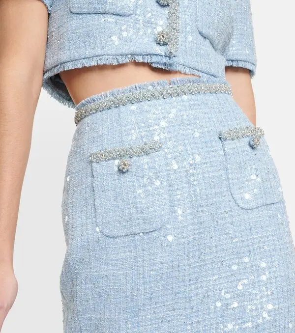SELF-PORTRAIT Sequined Bouclé Midi Skirt