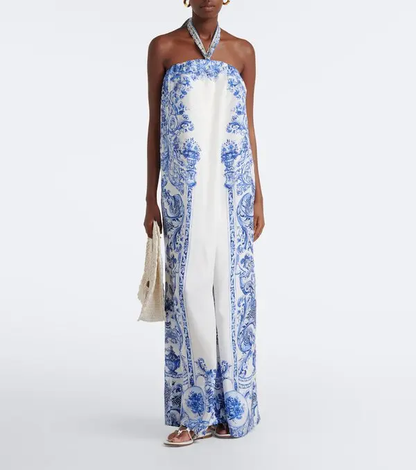 Camilla Floral Crystal-embellished Silk Jumpsuit