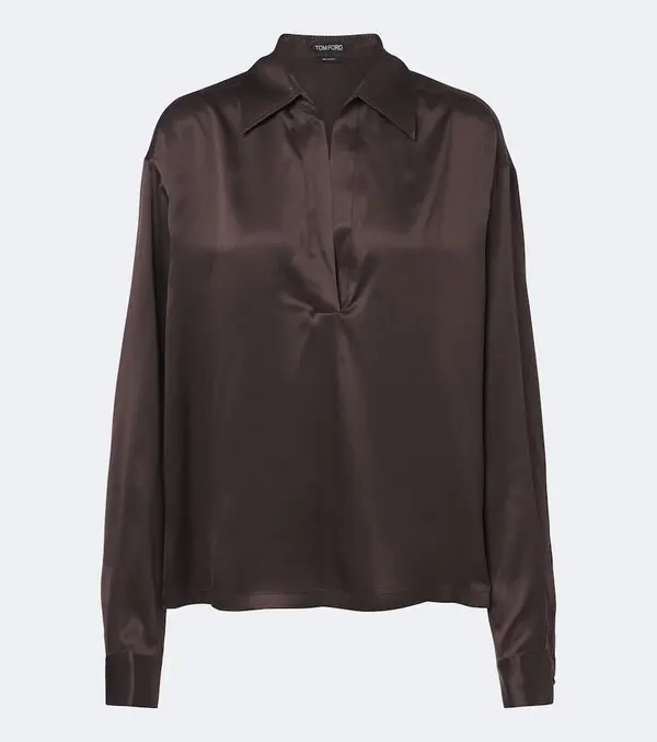 TOM FORD Silk Satin Blouse - Brown