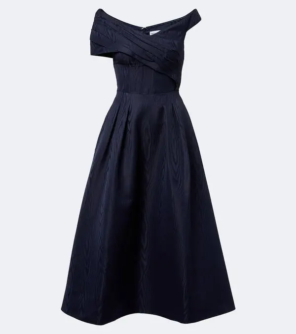Rebecca Vallance Sapphire Asymmetric Off-shoulder Midi Dress - Blue