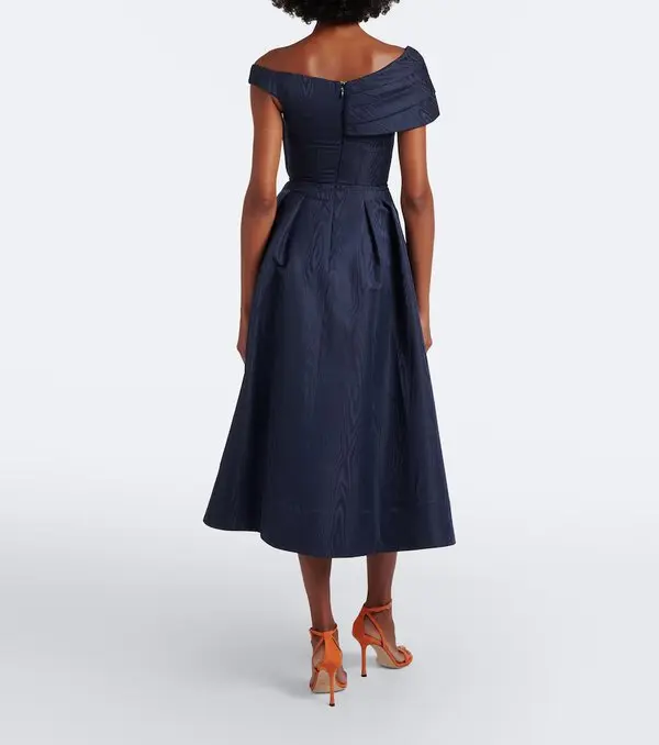 Rebecca Vallance Sapphire Asymmetric Off-shoulder Midi Dress