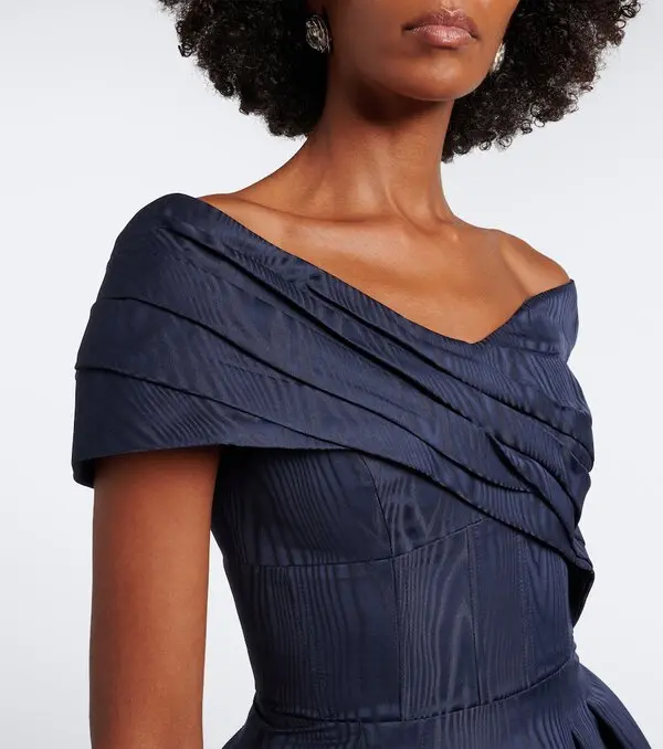 Rebecca Vallance Sapphire Asymmetric Off-shoulder Midi Dress