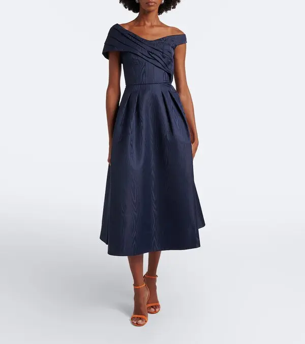 Rebecca Vallance Sapphire Asymmetric Off-shoulder Midi Dress