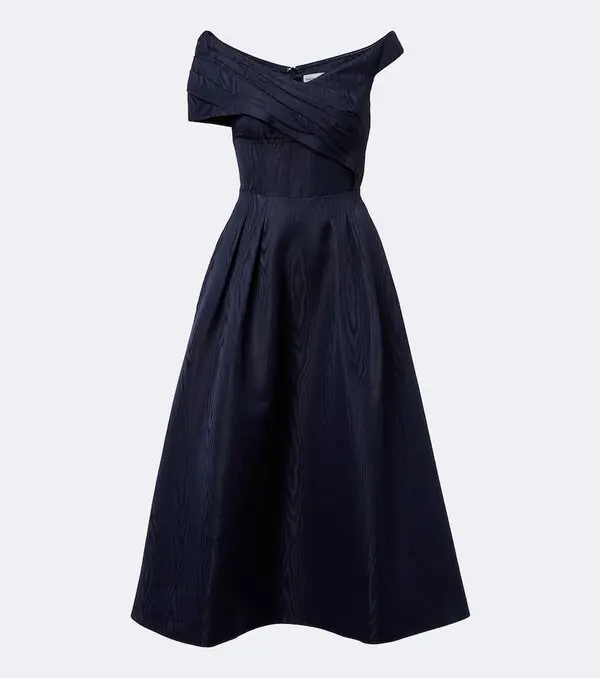 Rebecca Vallance Sapphire Asymmetric Off-shoulder Midi Dress - Blue
