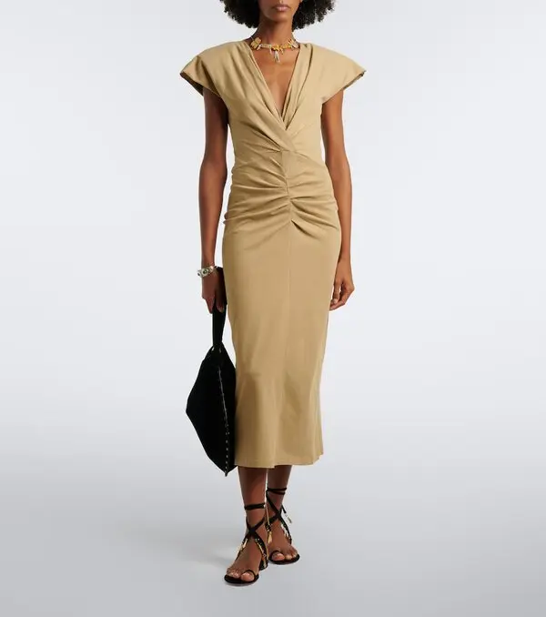 Isabel Marant Étoile Nadra Gathered Cotton Jersey Midi Dress - Beige