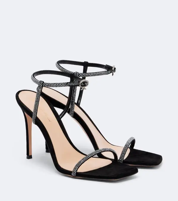 GIANVITO ROSSI Embellished Leather Sandals - Black