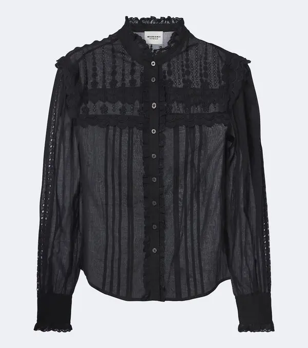 MARANT ETOILE Embroidered Cotton Voile Blouse - Black