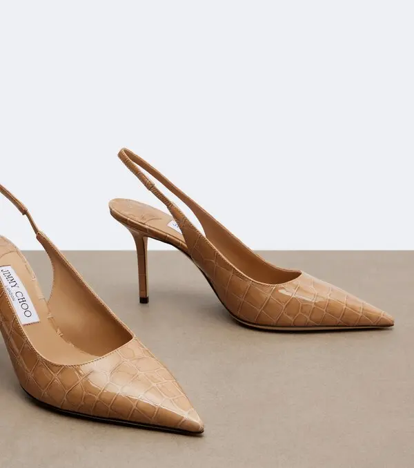 JIMMY CHOO Love Croc-effect Leather Slingback Pumps