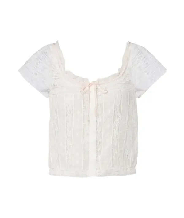 DÔEN Greta Embroidered Lace Cotton Top - White