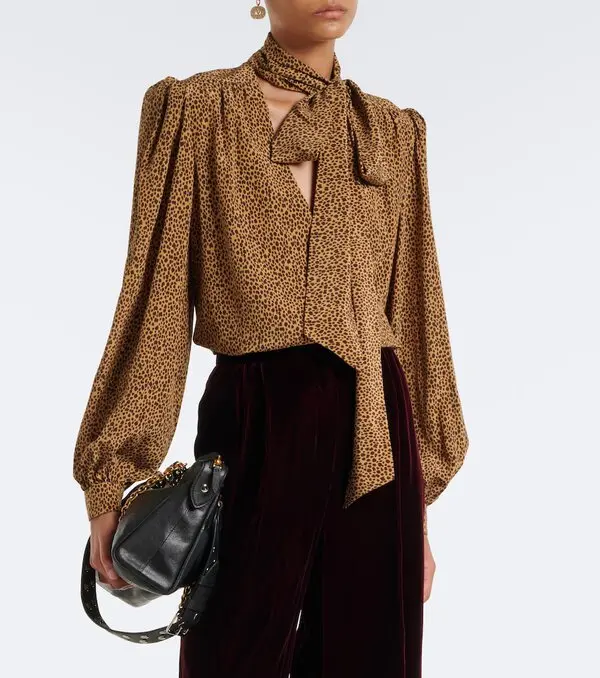 Valentino Garavani Leopard Print Silk Blouse - Brown