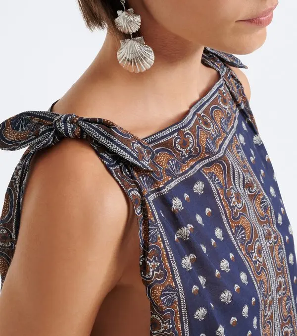 DÔEN Amalia Printed Cotton Voile Top - Blue