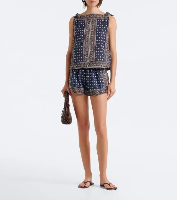 DÔEN Amalia Printed Cotton Voile Top - Blue