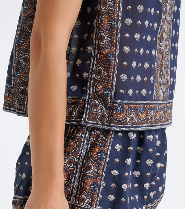 DÔEN Amalia Printed Cotton Voile Top - Blue