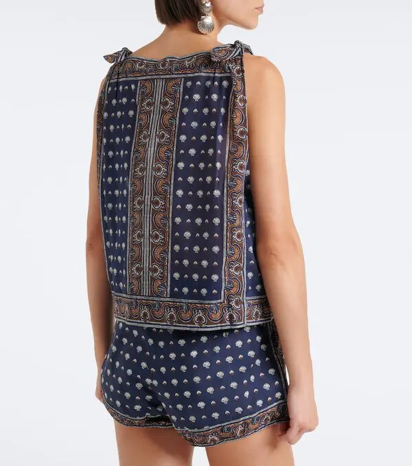 DÔEN Amalia Printed Cotton Voile Top - Blue