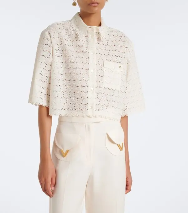 Valentino Garavani Vlogo Broderie Anglaise Cotton Shirt