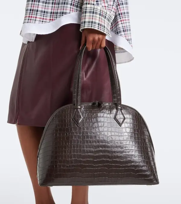 A.emery Harnick Croc Emboss Leather Tote Bag - Brown