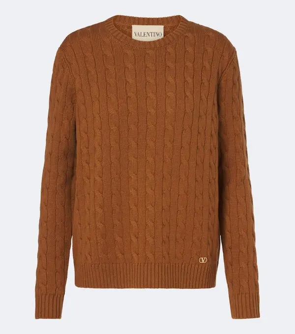 Valentino Garavani Vlogo Cable-knit Cashmere Sweater - Brown