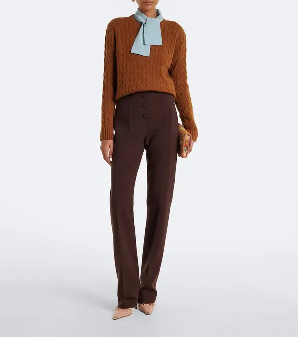 Valentino Garavani Vlogo Cable-knit Cashmere Sweater - Brown