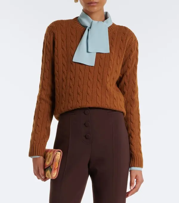Valentino Garavani Vlogo Cable-knit Cashmere Sweater - Brown