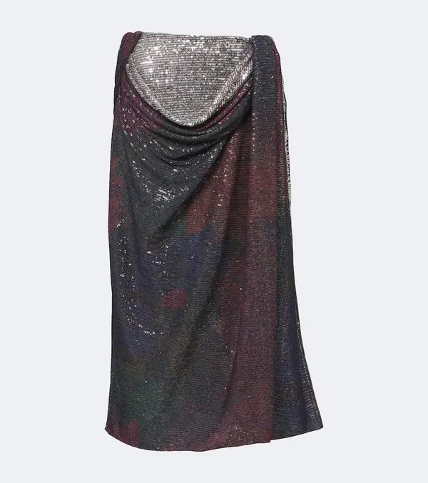 MAISON MARGIELA Draped Printed Sequined Midi Skirt - Multicoloured