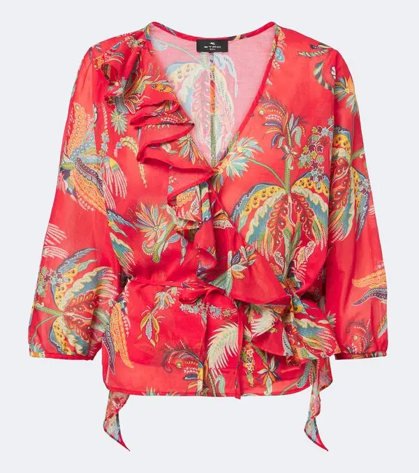 Etro Floral Cotton Wrap Top - Multicoloured