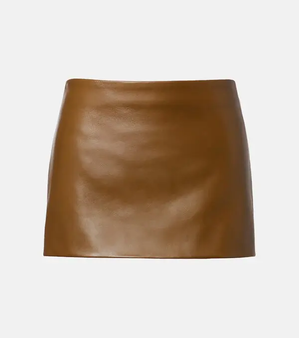 Khaite Jett Leather Miniskirt In Dark Olive - Brown