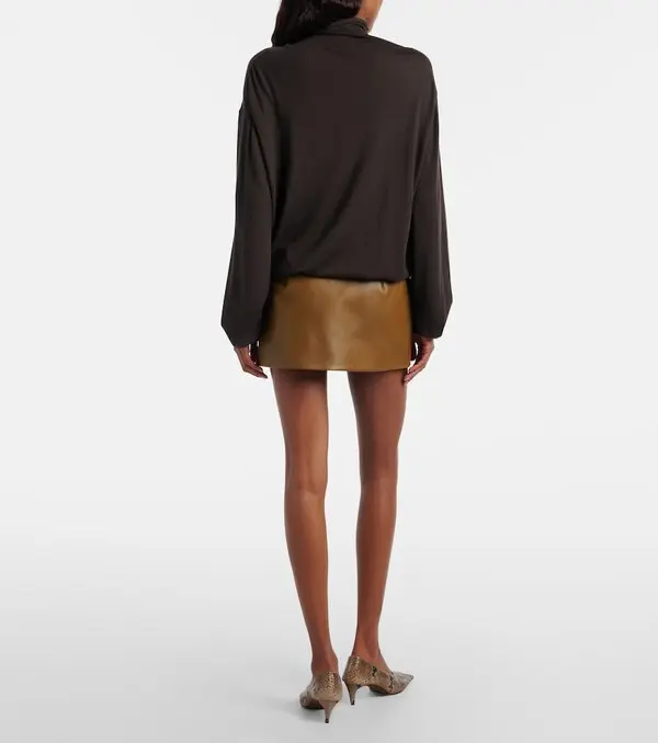 Khaite Jett Leather Miniskirt In Dark Olive
