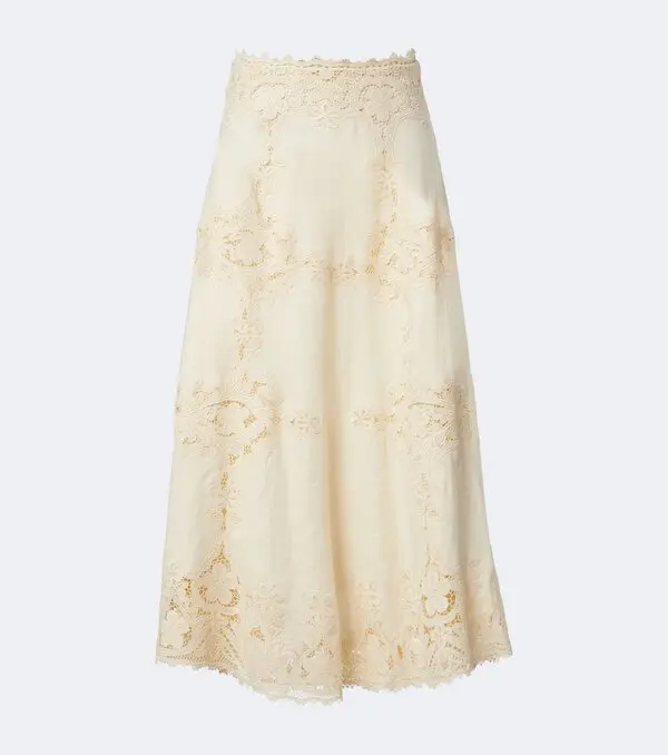 Ulla Johnson Fleur Crochet-trimmed Linen Midi Skirt - White
