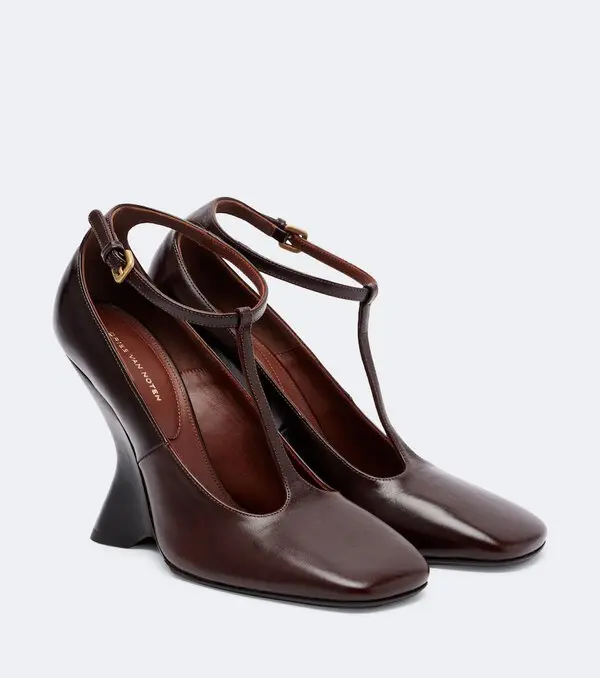 Dries Van Noten Leather Wedges With Buckle Fastening - Brown