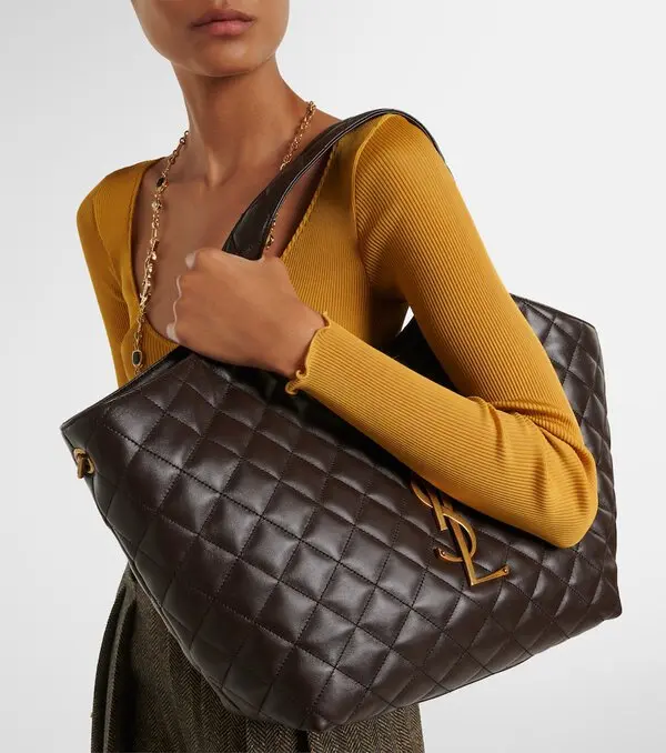 Saint Laurent Icare Medium Quilted Leather Shopper - Brown