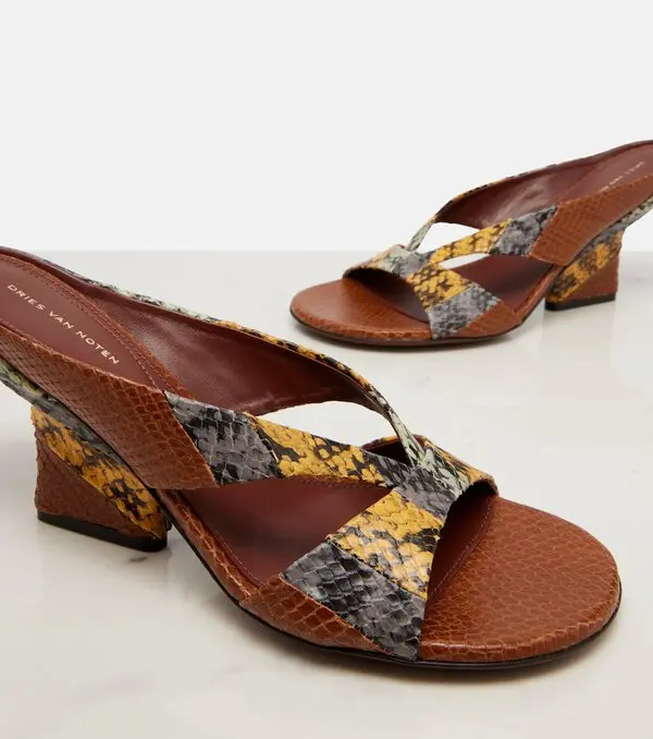 Dries Van Noten Snake-effect Leather Mules - Multicoloured
