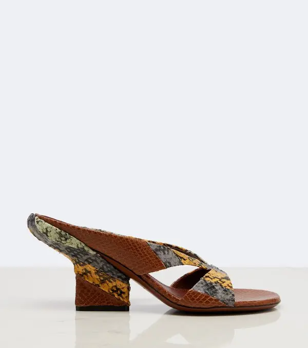 Dries Van Noten Snake-effect Leather Mules - Multicoloured