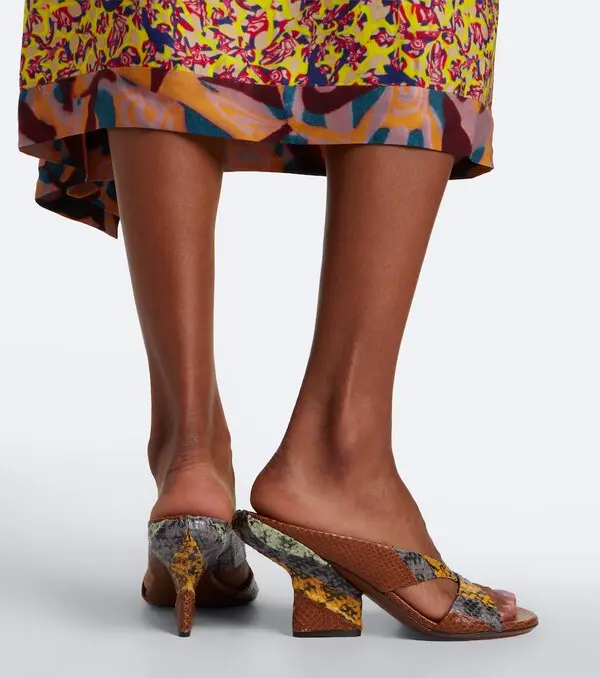 Dries Van Noten Snake-effect Leather Mules - Multicoloured
