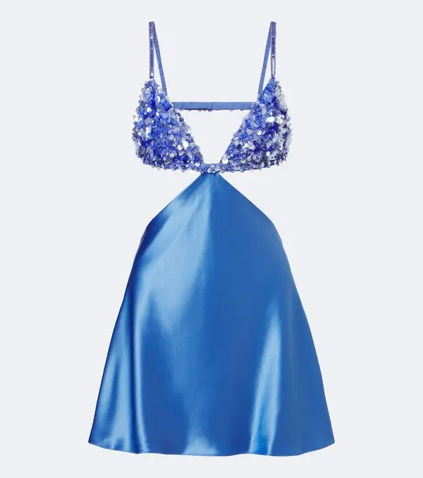 Retrofete Taliera Embellished Satin Cut-out Mini Dress - Blue