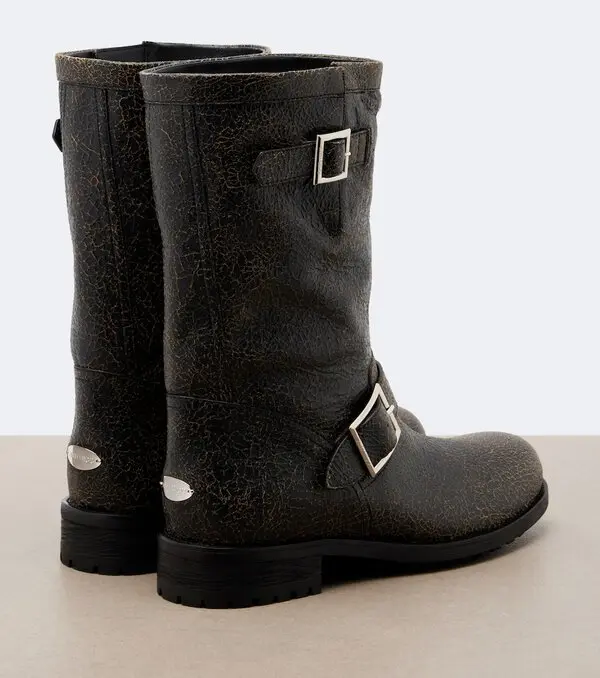JIMMY CHOO Biker Leather Mid-calf Boots - Brown