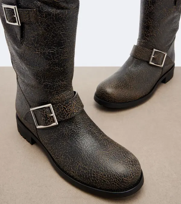 JIMMY CHOO Biker Leather Mid-calf Boots - Brown
